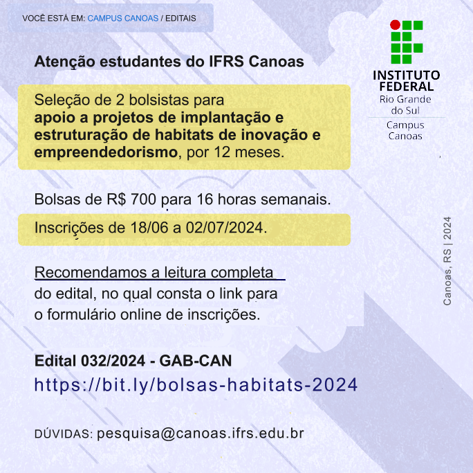 Abertas duas vagas para bolsistas em projetos de implantação e ... Abertas duas vagas para bolsistas em projetos de implantação e ...