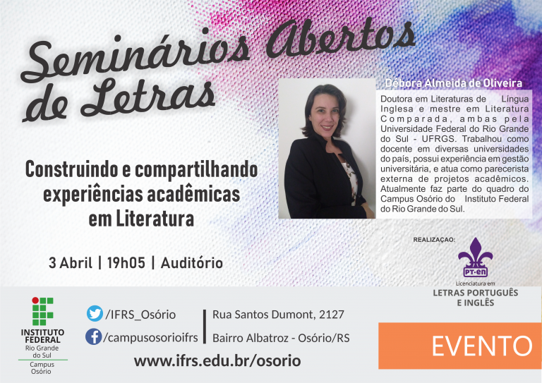 Curso de Letras lança evento dirigido aos estudantes - Campus Osório